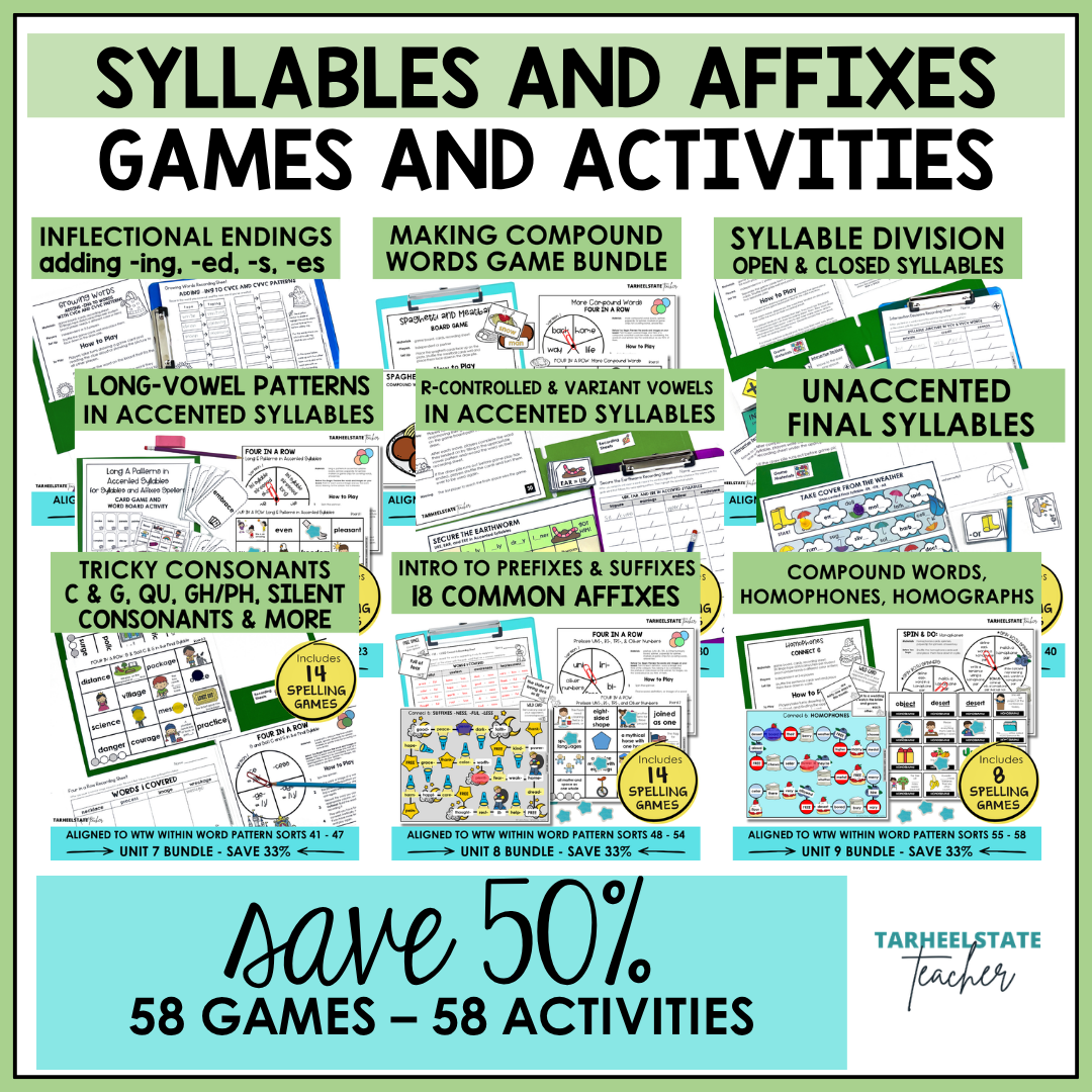 Syllables and Affixes Words Their Way Centers Games Activities Mega Bu ...