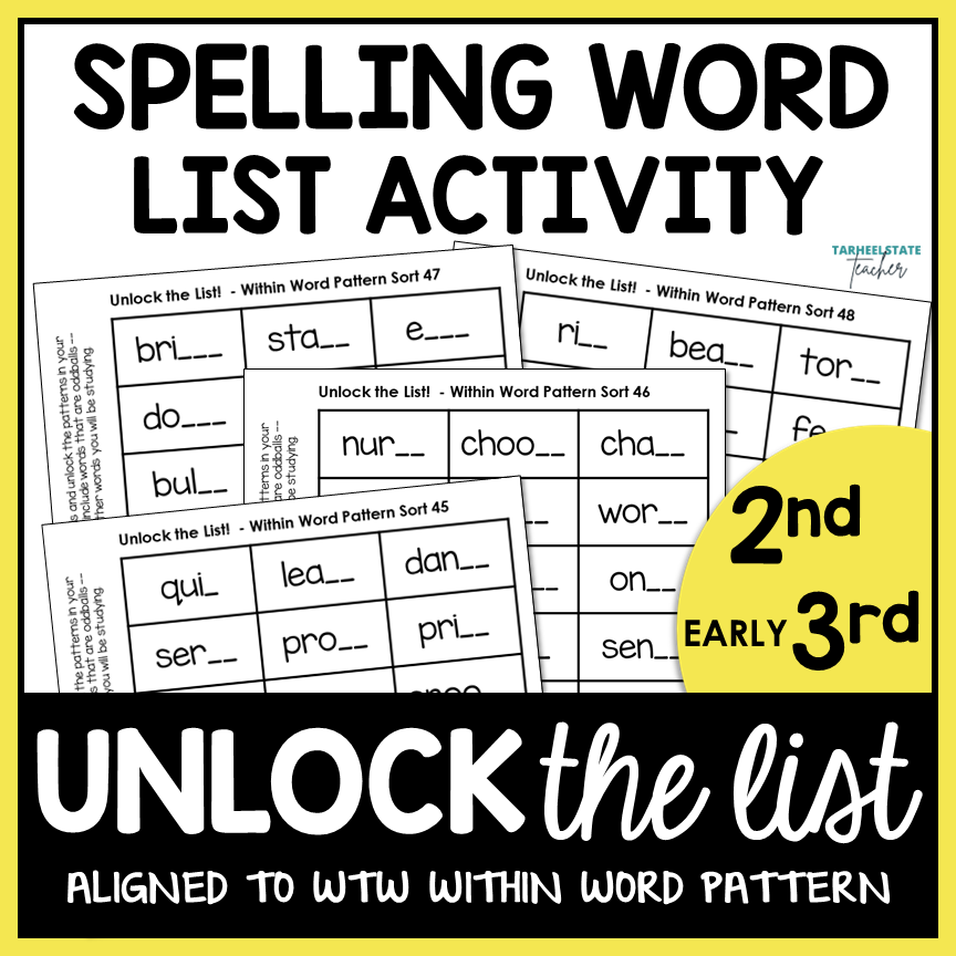 Within Word Pattern Fill in the Blank Spelling Word List Activity Word ...