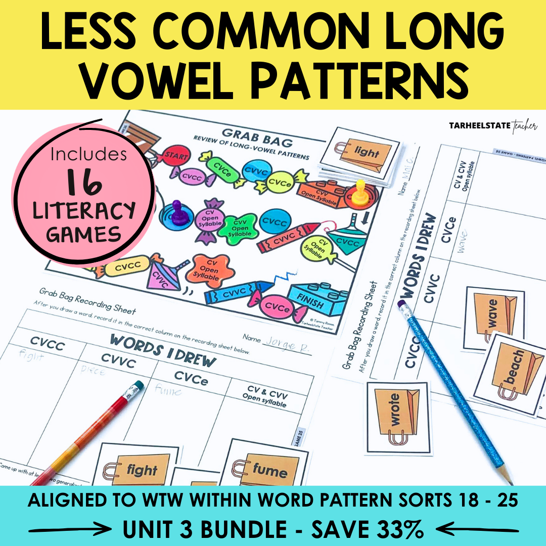 Less Common Long Vowel Patterns Unit 3 Within Word Pattern Games Bundle ...