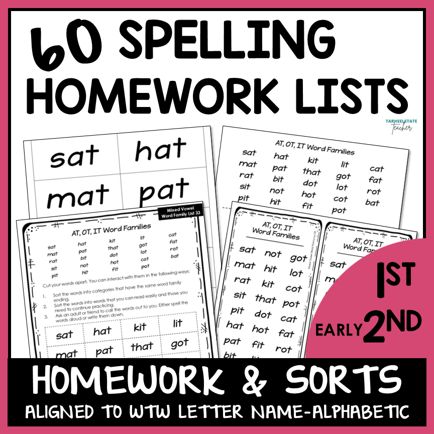 Letter Name-Alphabetic Stage Weekly Spelling Homework Words Their Way ...