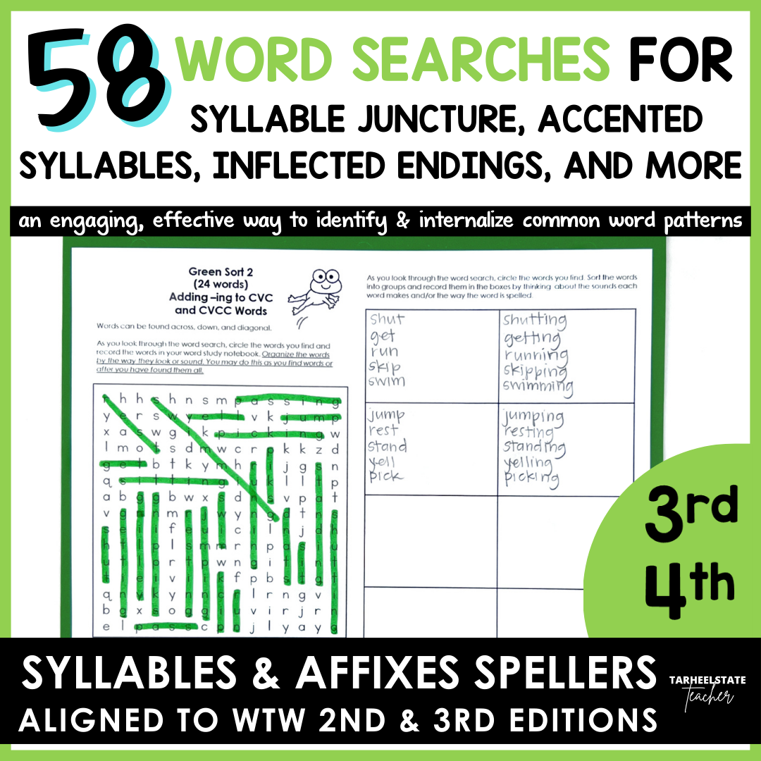 Syllables and Affixes Spellers Word Search Activities – Tarheelstate ...